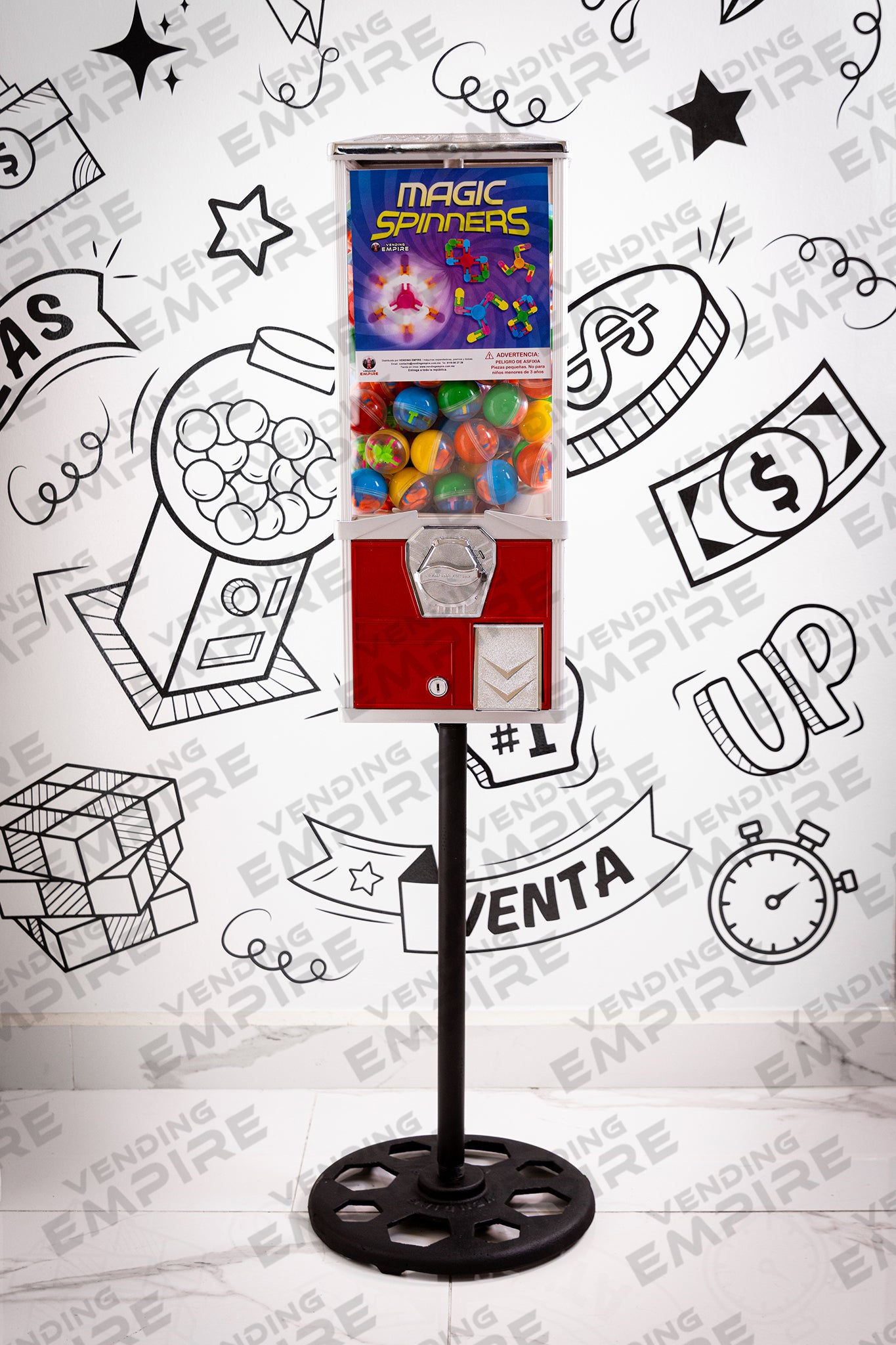 Maquina Capsulera Rhino 2″ con Pedestal Redondo Vending Empire [Envío